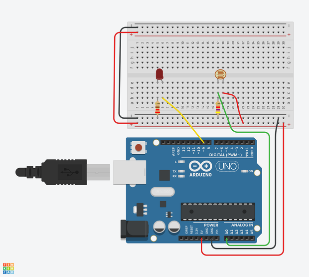 Light Sensor Photoresistor With Arduino In Tinkercad Tinkercad