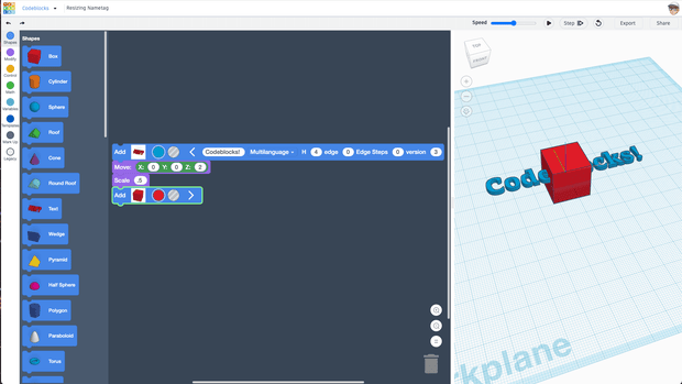 Tinkercad Codeblocks Resizing Nametag Tinkercad