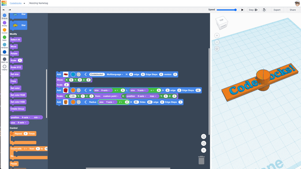 Tinkercad Codeblocks Resizing Nametag Tinkercad