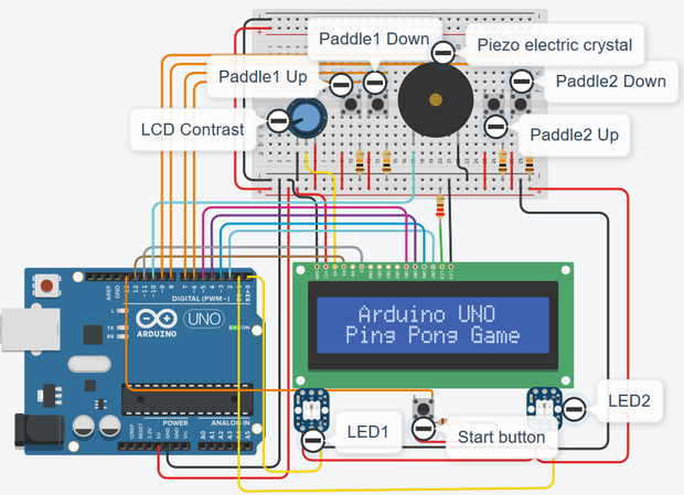 Autodesk Tinkercad Simulation Of Arduino Uno Ping Pong Game V20