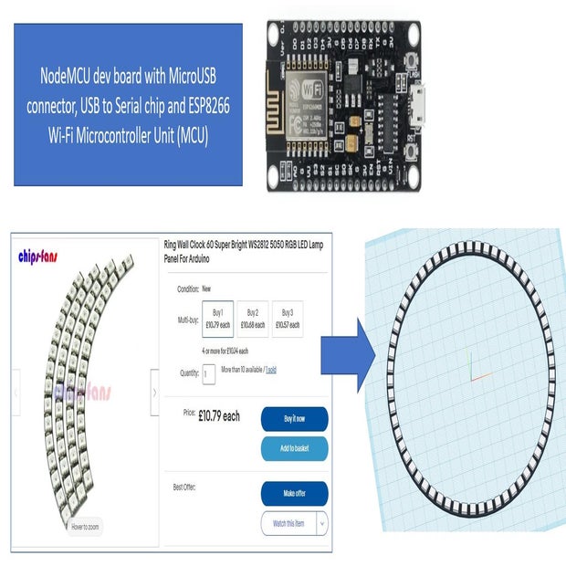 Simple 60 LED Ring Clock, Tinkercad Design, 3D Printed, WiFi NTP ...