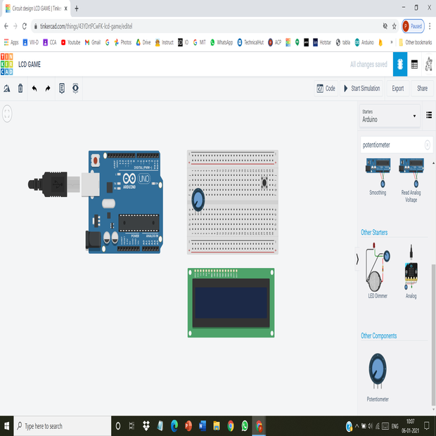 Arduino LCD Game on TinkerCad Circuits - Tinkercad
