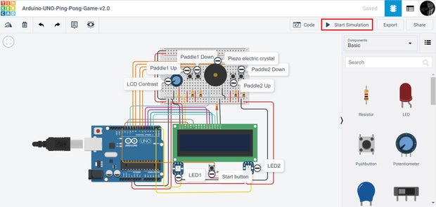 Autodesk Tinkercad Simulation Of Arduino Uno Ping Pong Game V20 8235