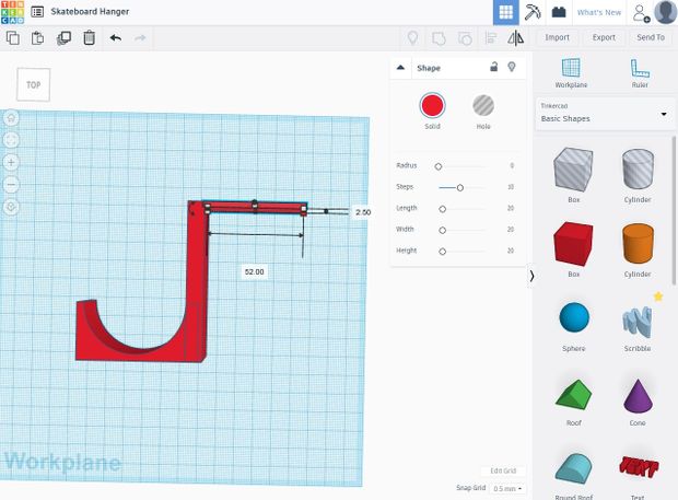 3D-Printed Skateboard Hook - Tinkercad