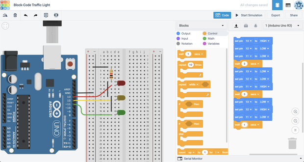 Code A Traffic Light In Tinkercad Codeblocks And Circuits Tinkercad