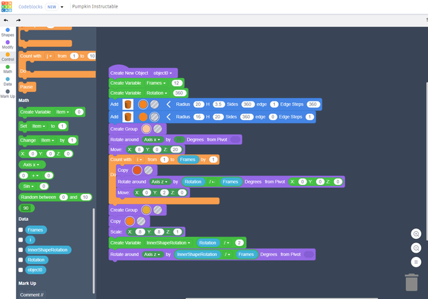 Make A 3d Printable Pumpkin With Codeblocks Tinkercad
