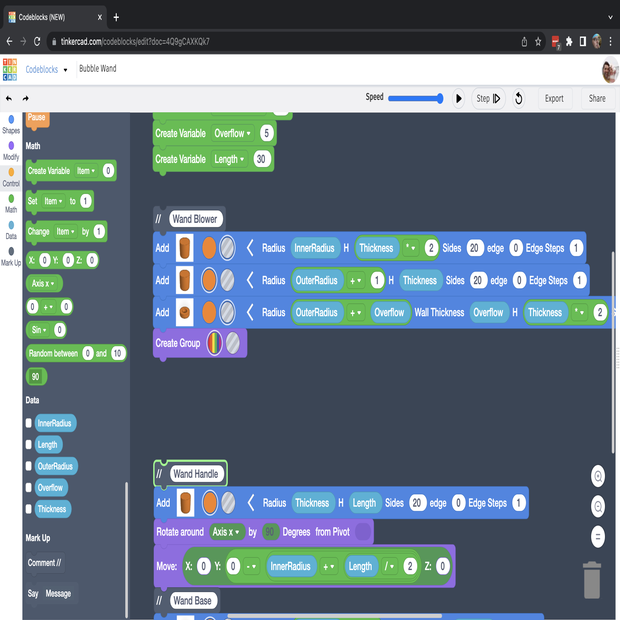 Learn Codeblocks While Making a Bubble Wand - Tinkercad
