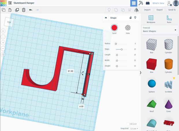 3D-Printed Skateboard Hook - Tinkercad